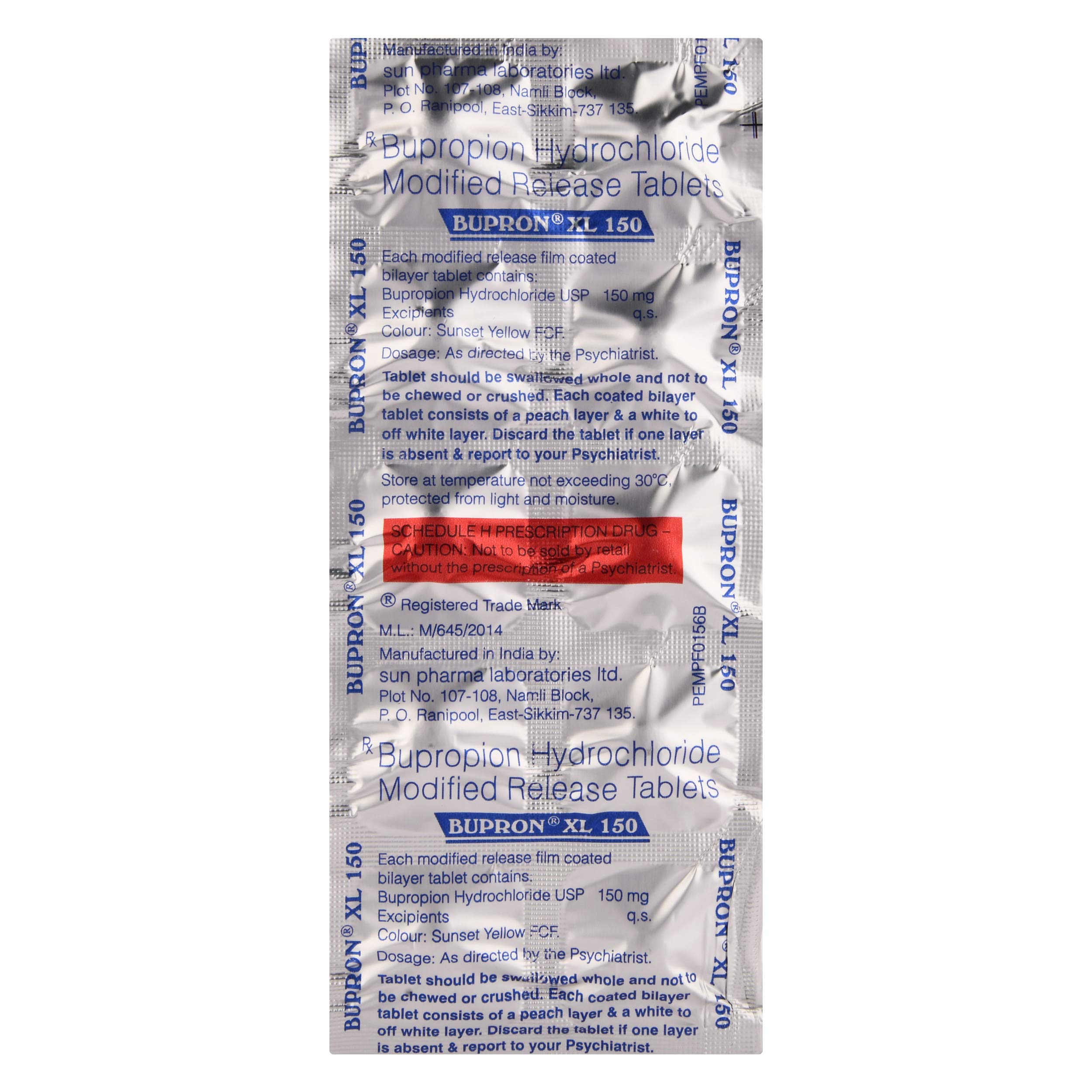 Bupropion xl 150mg tablets — single dose cost